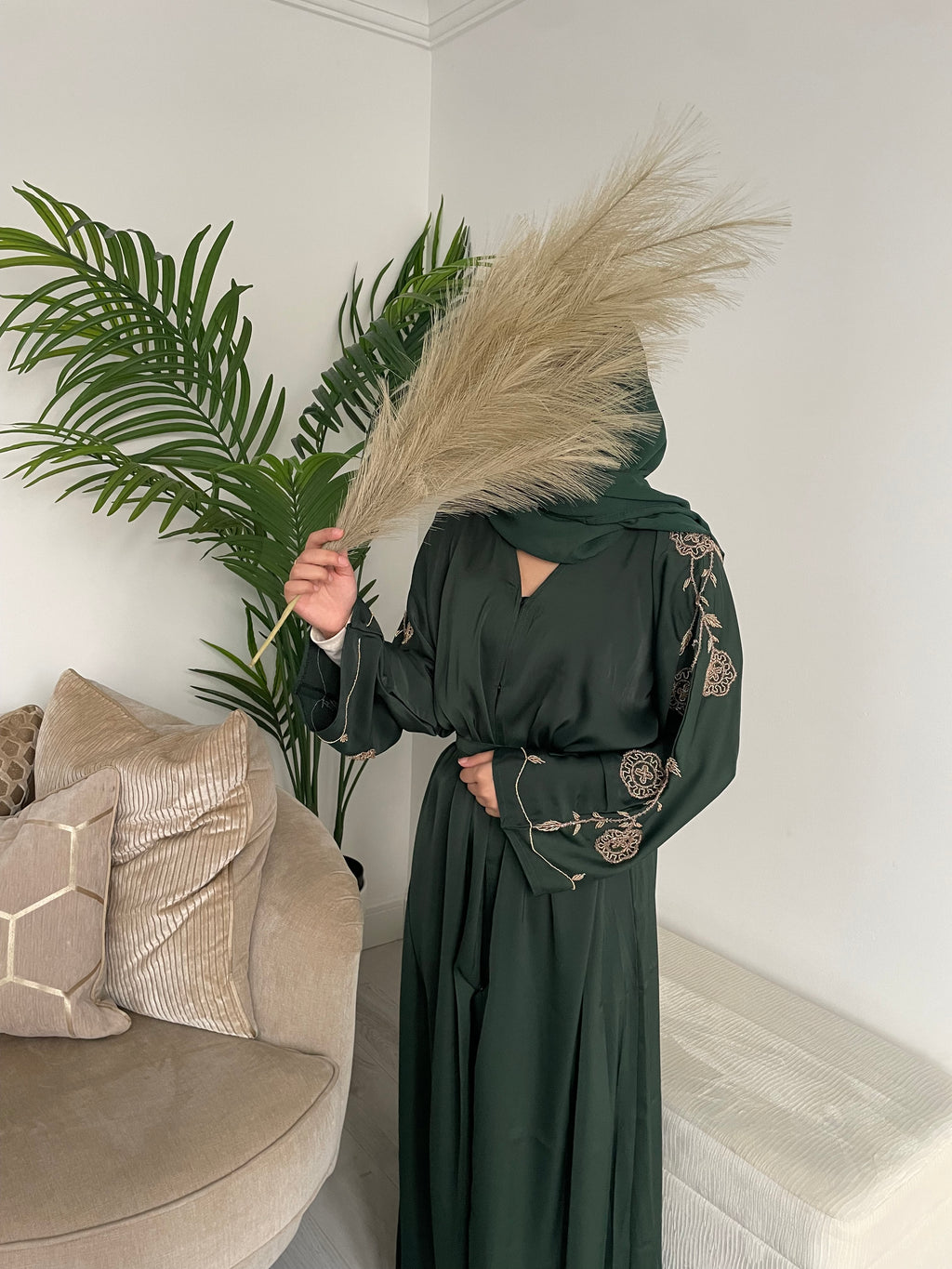 Milly's Embroided Abaya Collection- Dark Green – Mystic Modest Wear