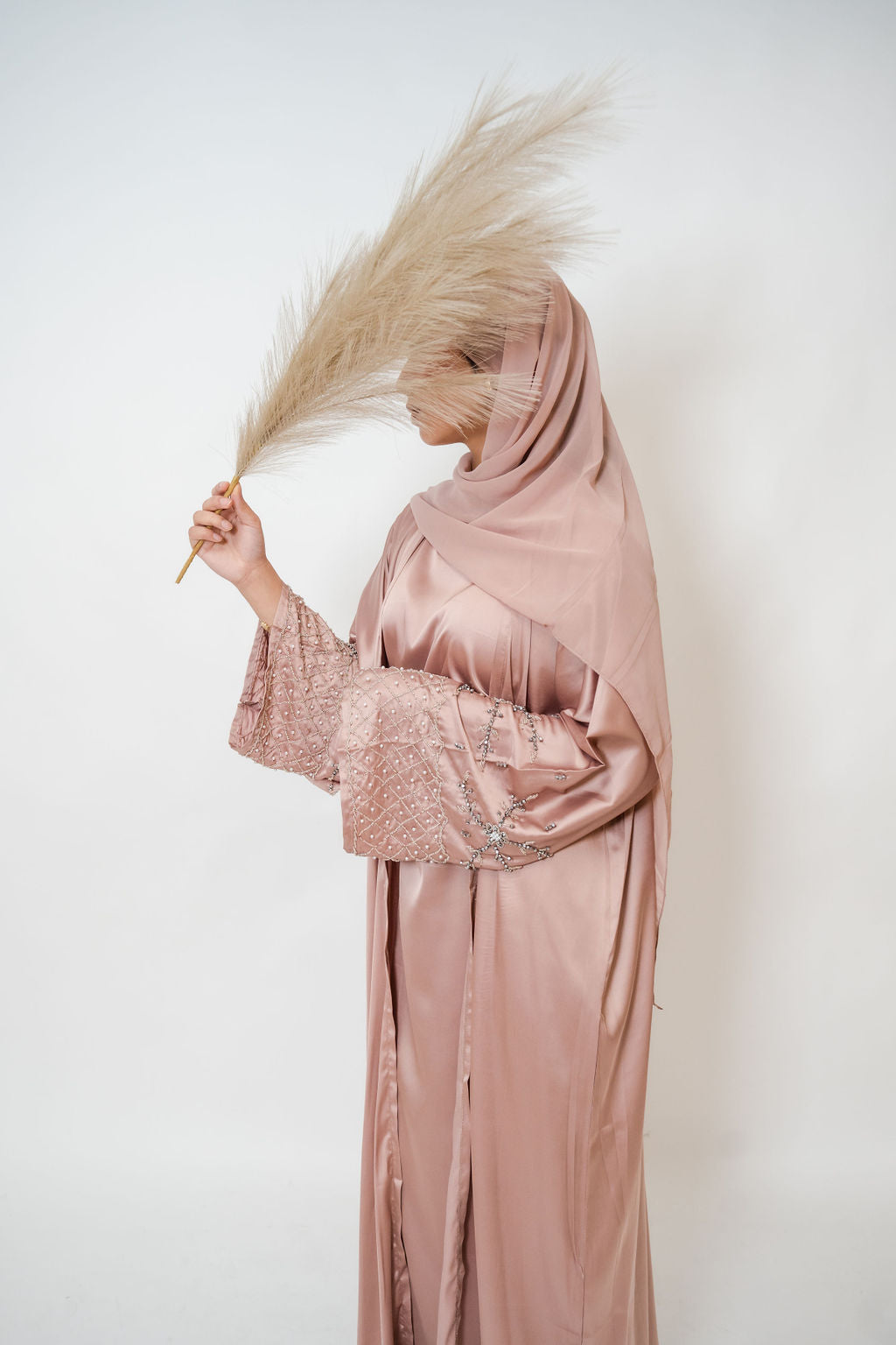 Amina’s Satin Open Abaya Collection- Rose Pink – Mystic Modest Wear