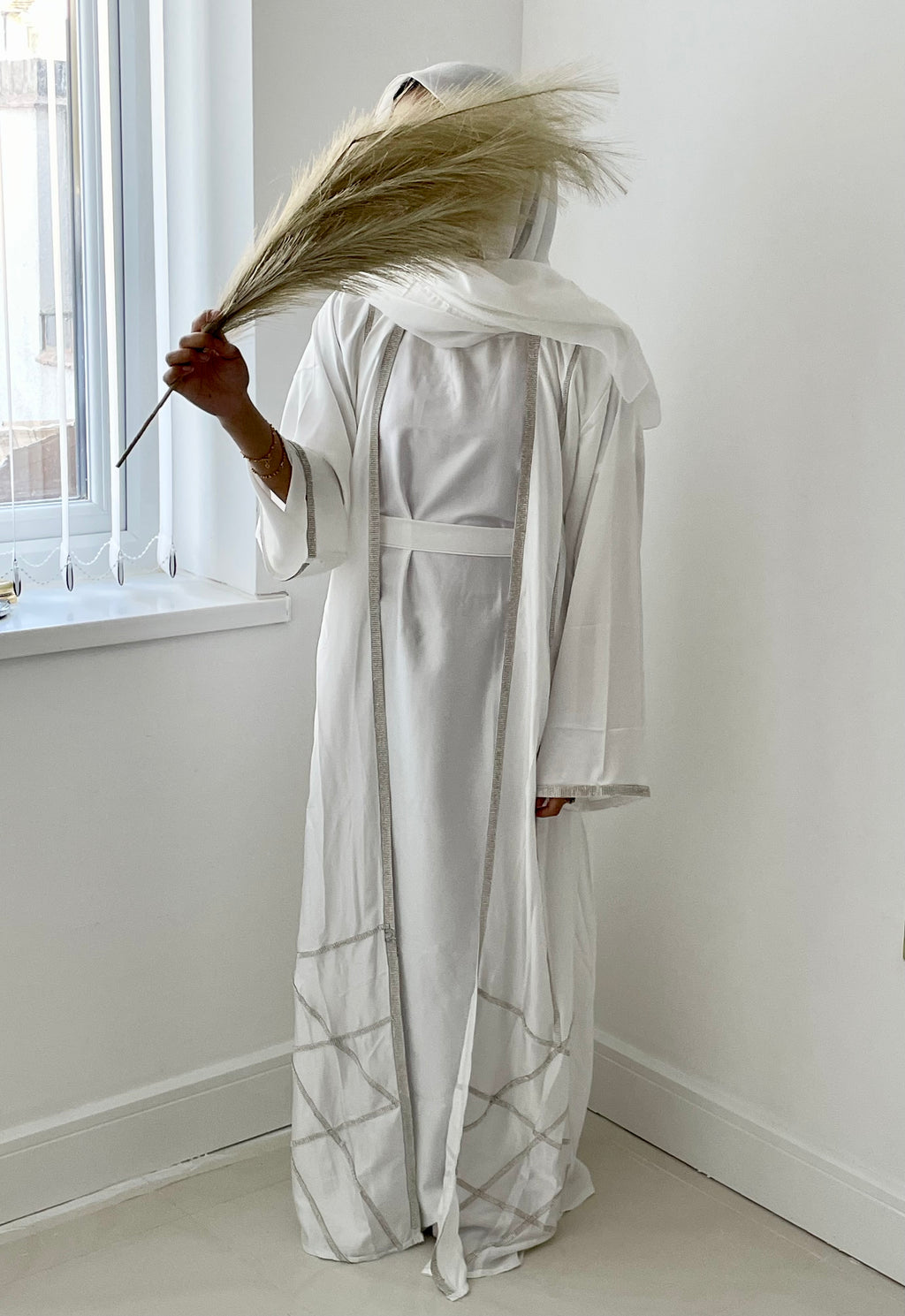 Mayesha’s Satin Abaya Collection- White – Mystic Modest Wear