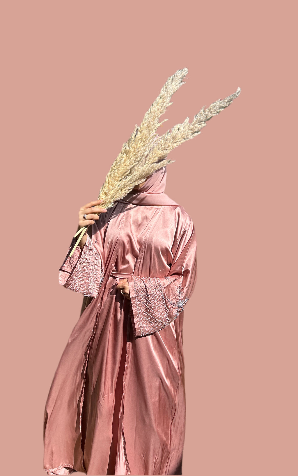 Amina’s Satin Open Abaya Collection- Dusty Pink – Mystic Modest Wear